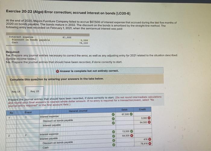 Solved Exercise 20-22 (Algo) Error correction; accrued | Chegg.com