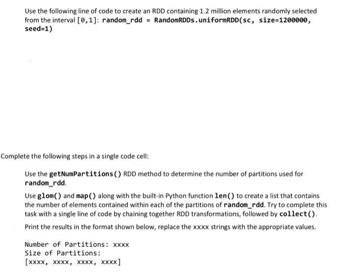 Solved Use the following line of code to create an RDD | Chegg.com