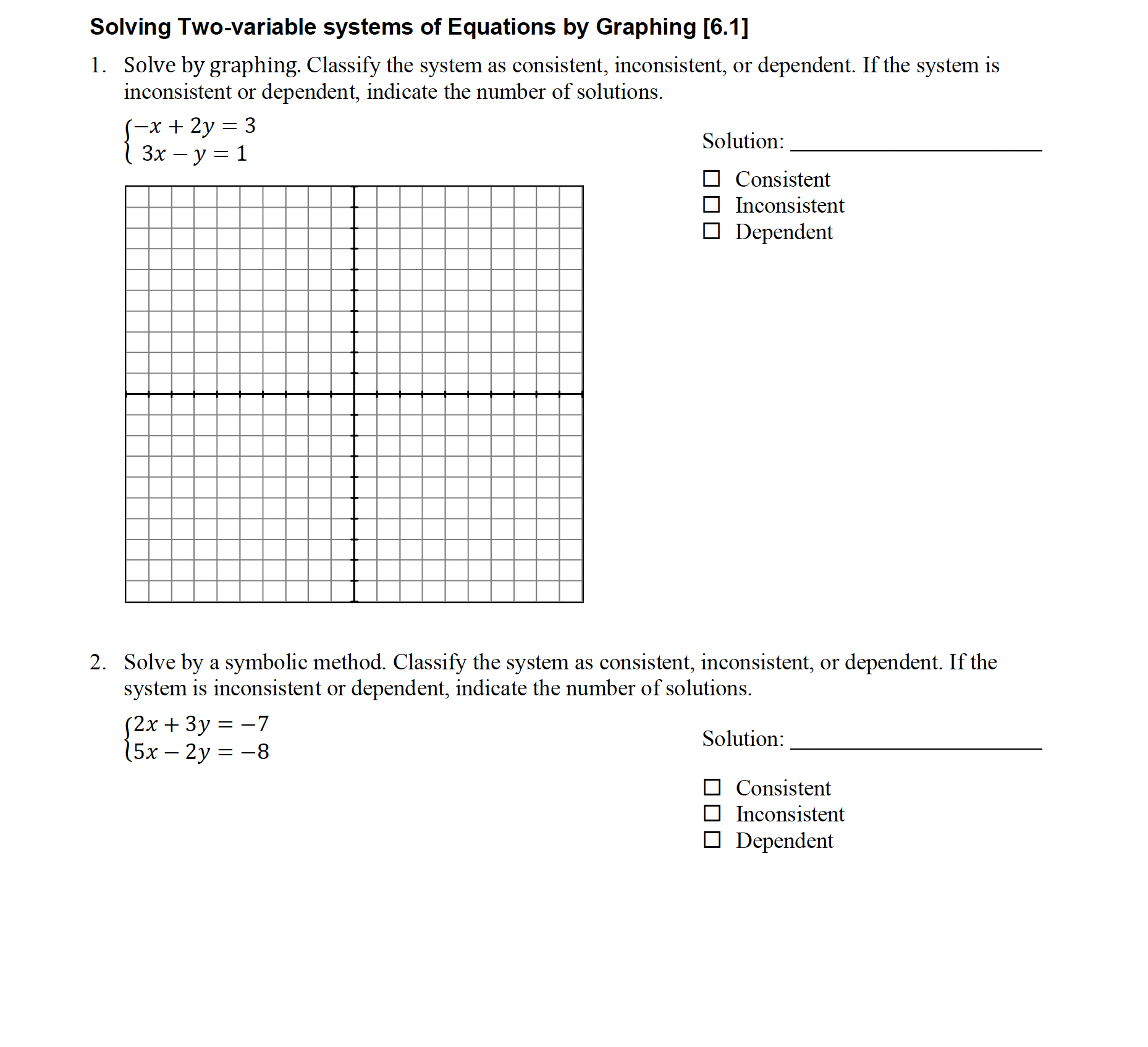 Solved Solving Two-variable systems of Equations by Graphing | Chegg.com