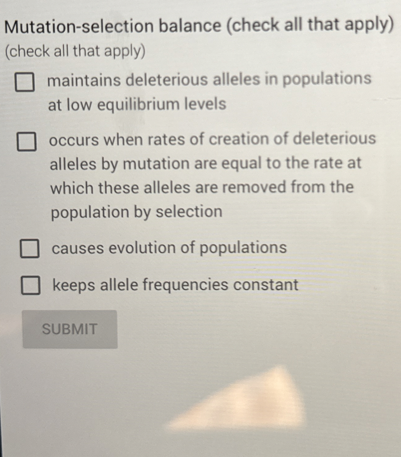 Solved Mutation-selection balance (check all that | Chegg.com