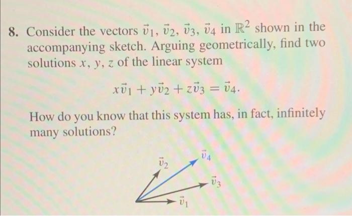 Solved 8. Consider the vectors V1, V2, 73, 74 in R2 shown in | Chegg.com