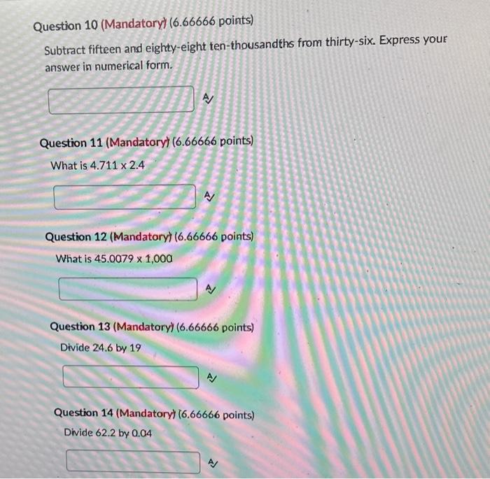 Solved Question 10 (Mandatary) (6.66666 points) Subtract | Chegg.com