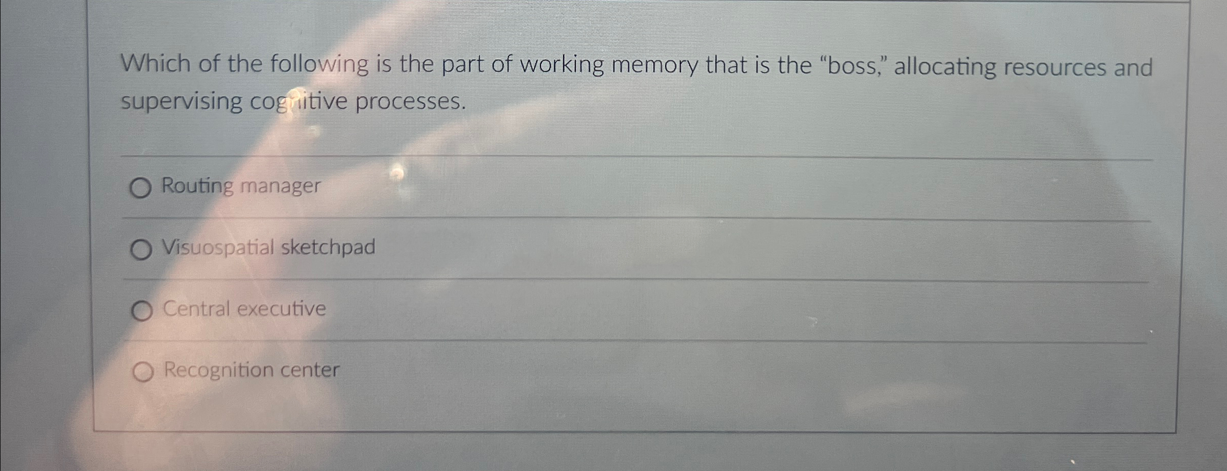 Solved Which of the following is the part of working memory | Chegg.com