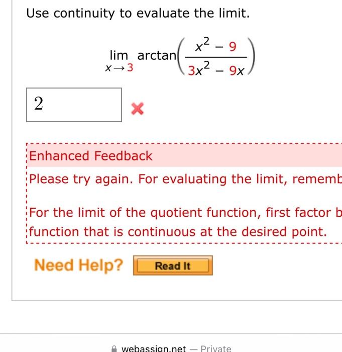 Solved Use continuity to evaluate the limit. | Chegg.com