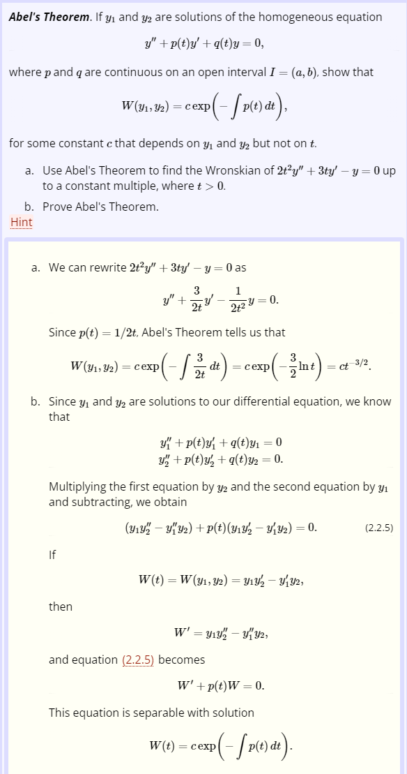 Solved Please show all work!Abel's Theorem. If y1 ﻿and y2 | Chegg.com
