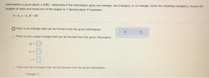 Solved Information is given about AABC. Determine if the | Chegg.com