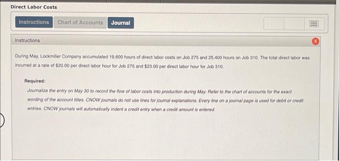 Solved Direct Labor Costs Instructions Chart of Accounts | Chegg.com