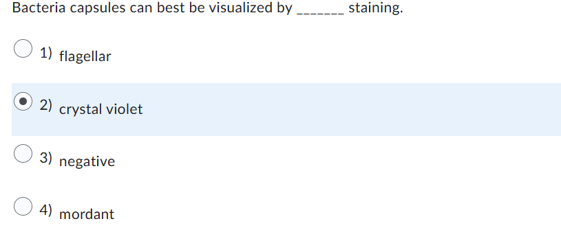 Solved Bacteria capsules can best be visualized by | Chegg.com