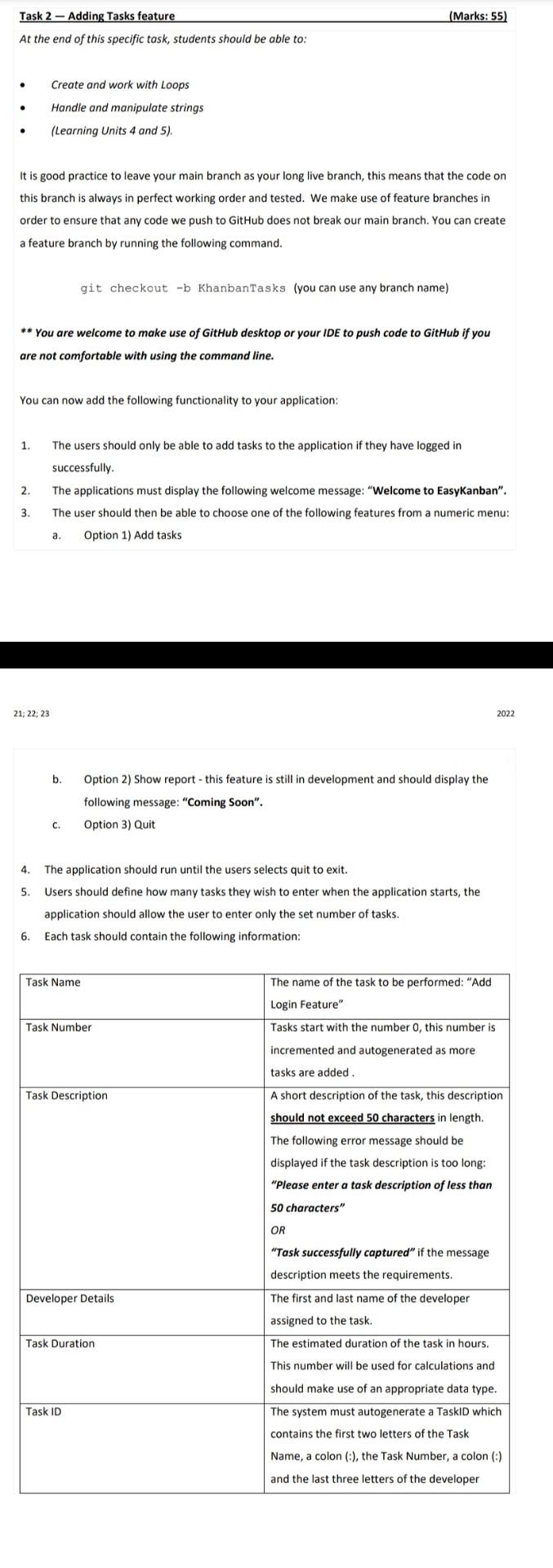 Solved (Marks: 55) ) Task 2 - Adding Tasks feature At the | Chegg.com