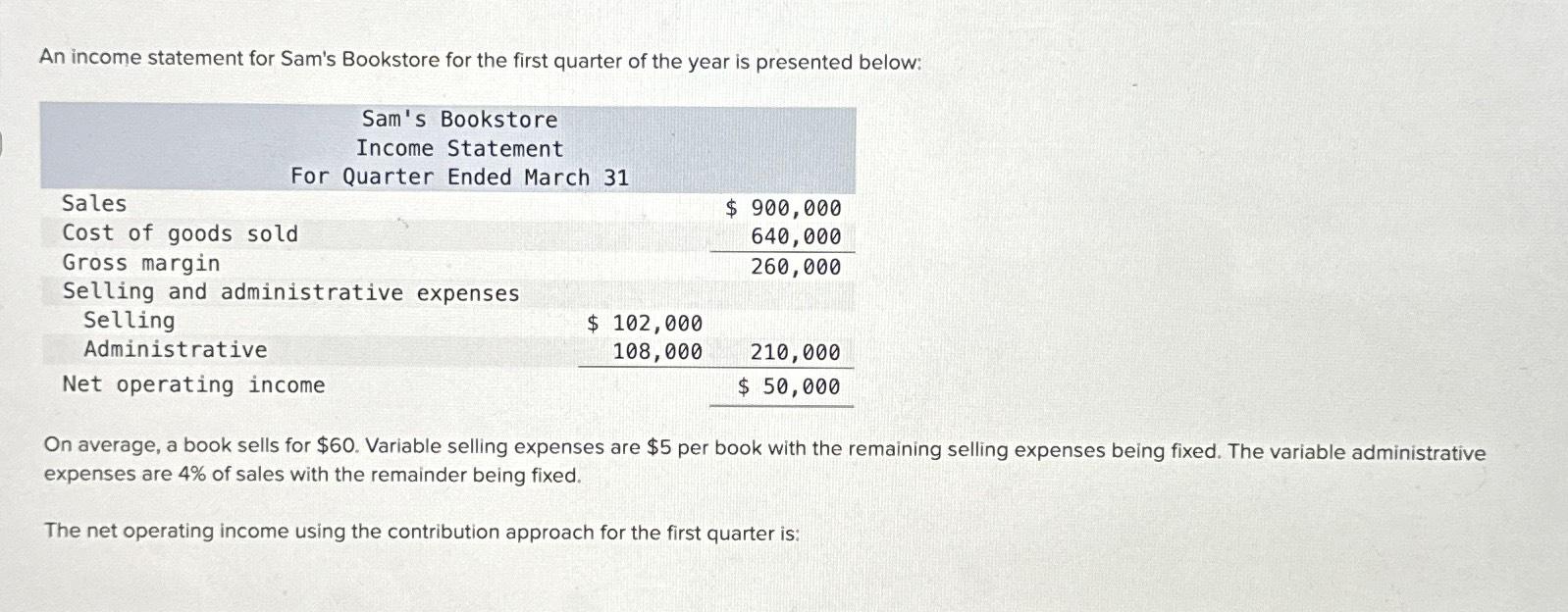 Solved An income statement for Sam's Bookstore for the first | Chegg.com