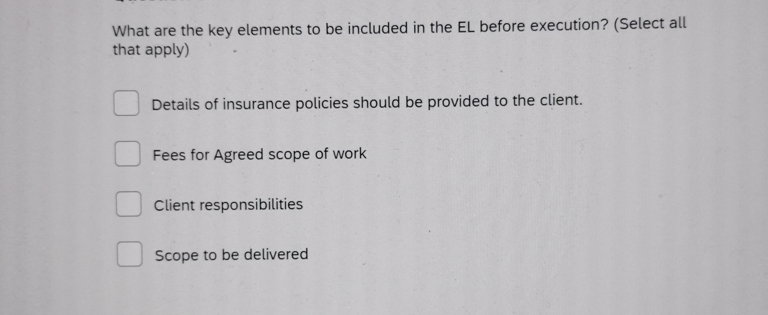 Solved What are the key elements to be included in the EL | Chegg.com