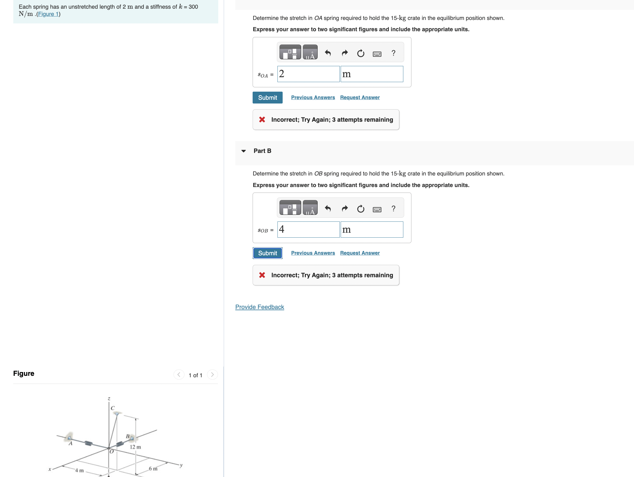 Each spring has an unstretched length of 2 ﻿m and a | Chegg.com