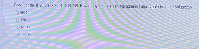Solved Consider the IPv6 prefix 2001:DB8 /48. How many | Chegg.com