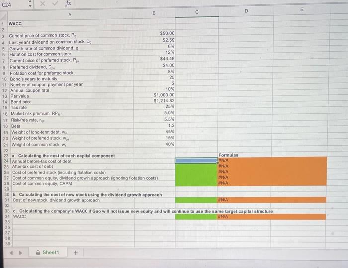 Solved Excel Activity: WACC Start with the partial model in | Chegg.com