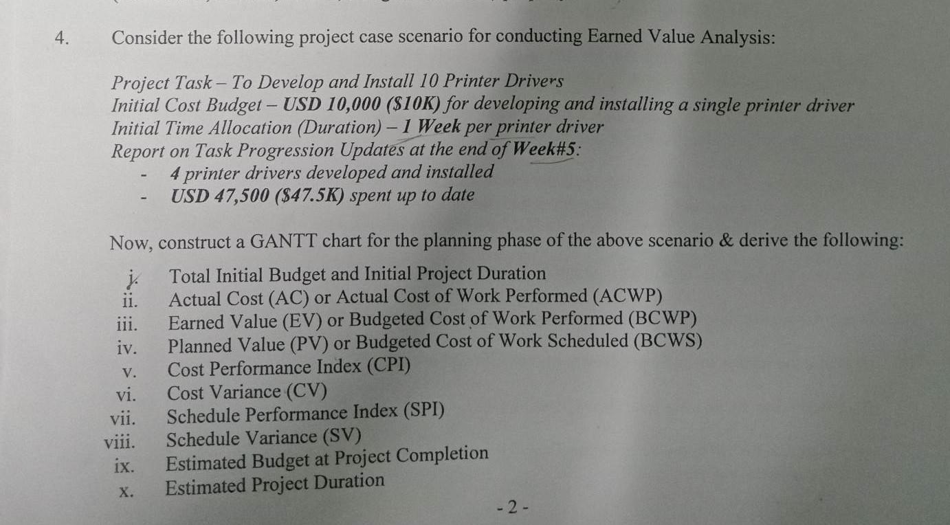 Consider the following project case scenario for | Chegg.com