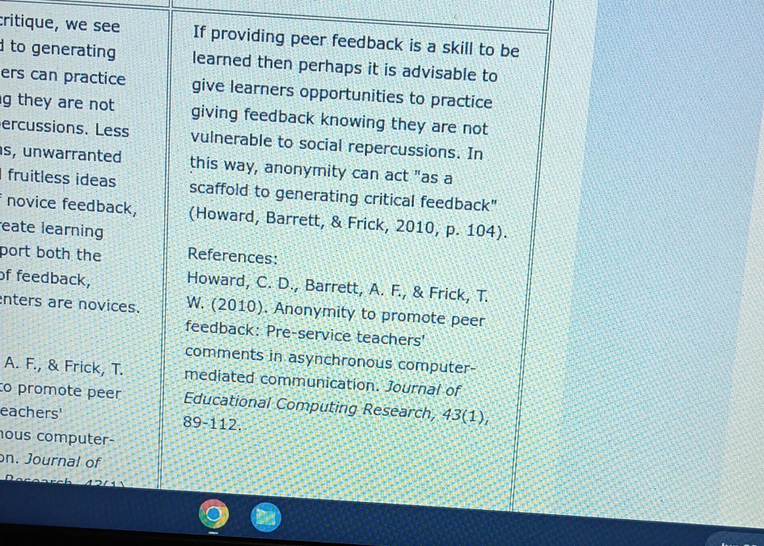 if providing peer feedback is a skill to be learned | Chegg.com