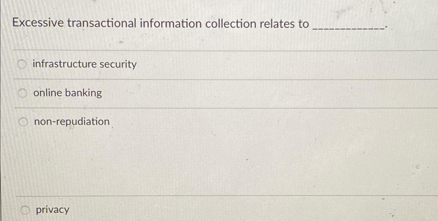Solved Excessive transactional information collection | Chegg.com