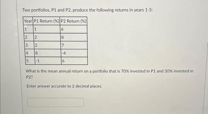 Solved Two portfolios, P1 and P2, produce the following | Chegg.com