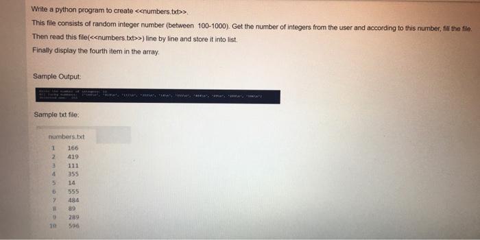 Solved Write a python program to create > This file consists | Chegg.com