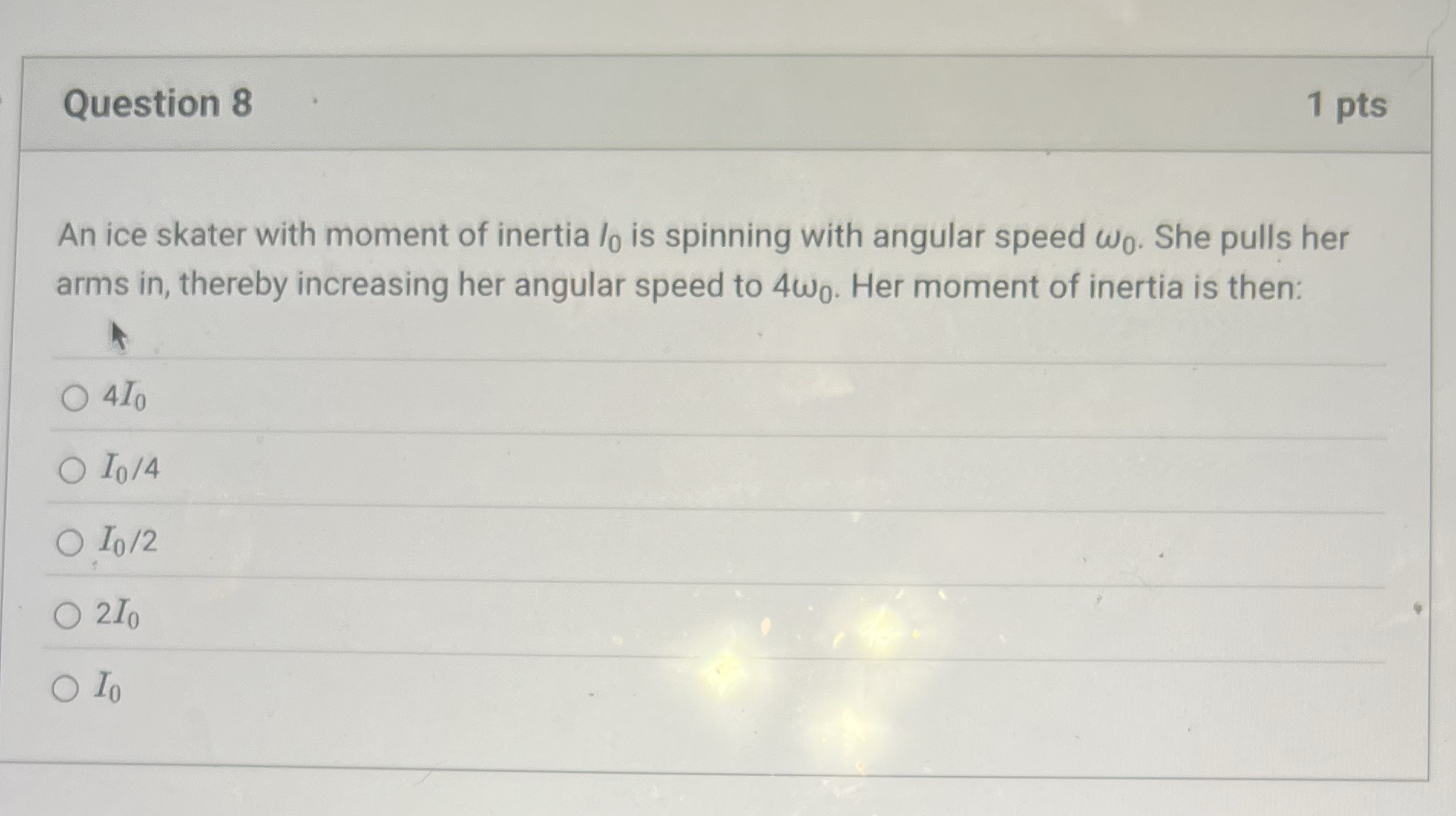 Solved Question 81 ﻿ptsAn ice skater with moment of inertia | Chegg.com