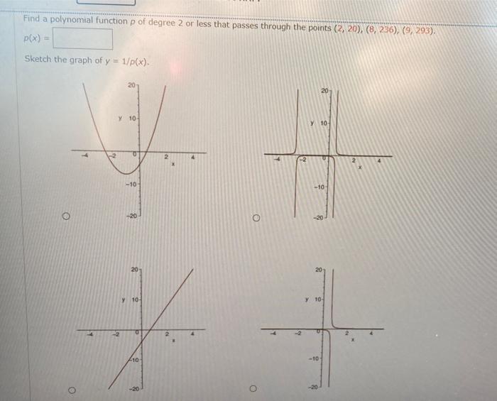Solved Find a polynomial function p of degree 2 or less that | Chegg.com