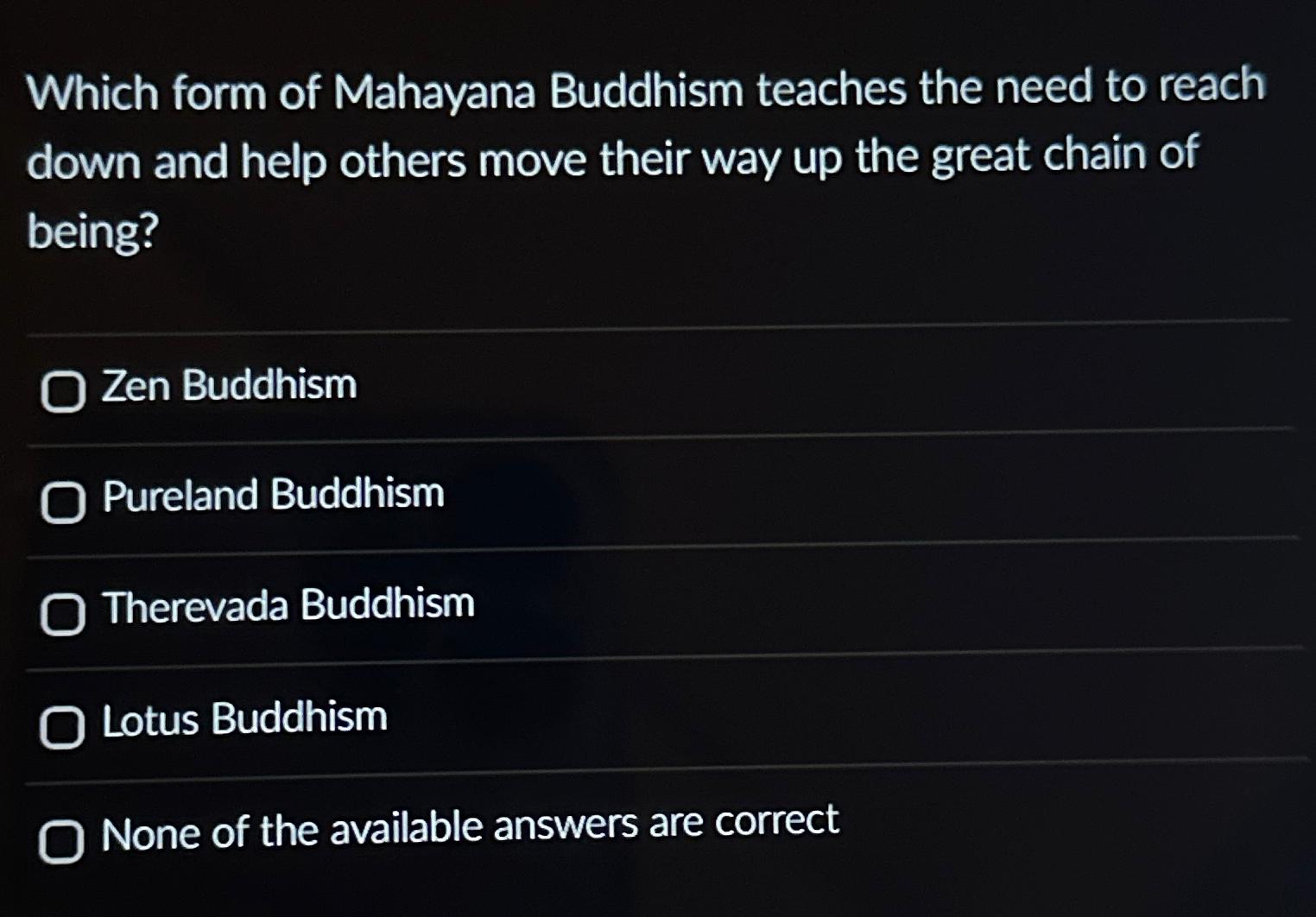 Solved Which form of Mahayana Buddhism teaches the need to | Chegg.com