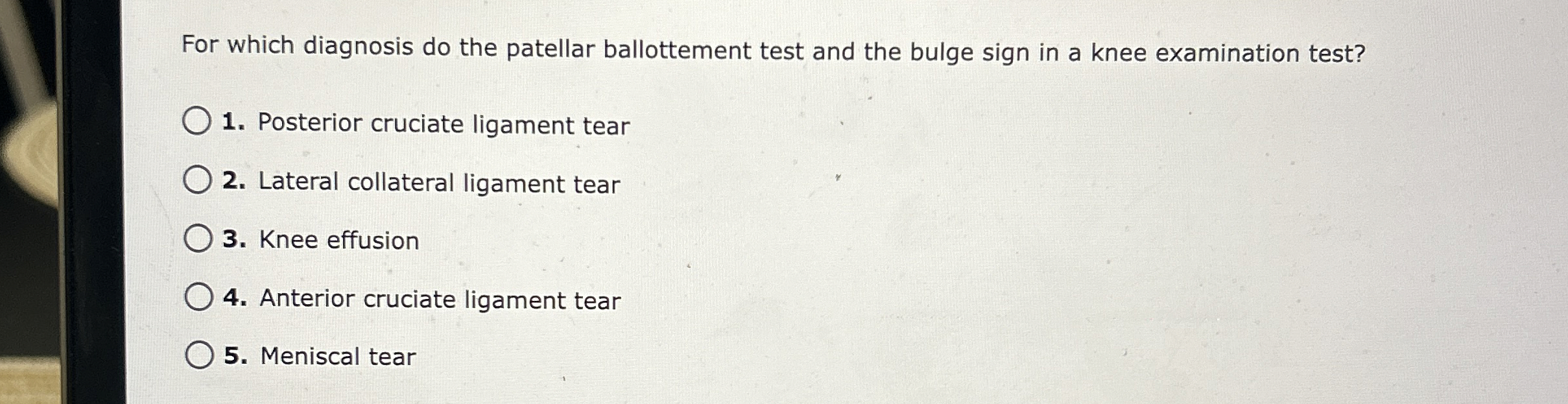 Solved For which diagnosis do the patellar ballottement test | Chegg.com