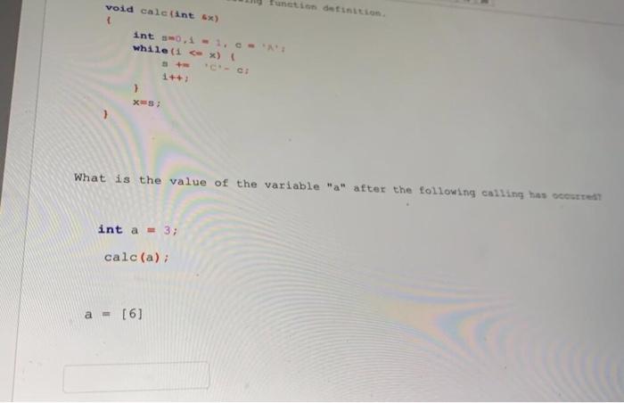 Solved void calc(int **) int 30.1-1. while(i