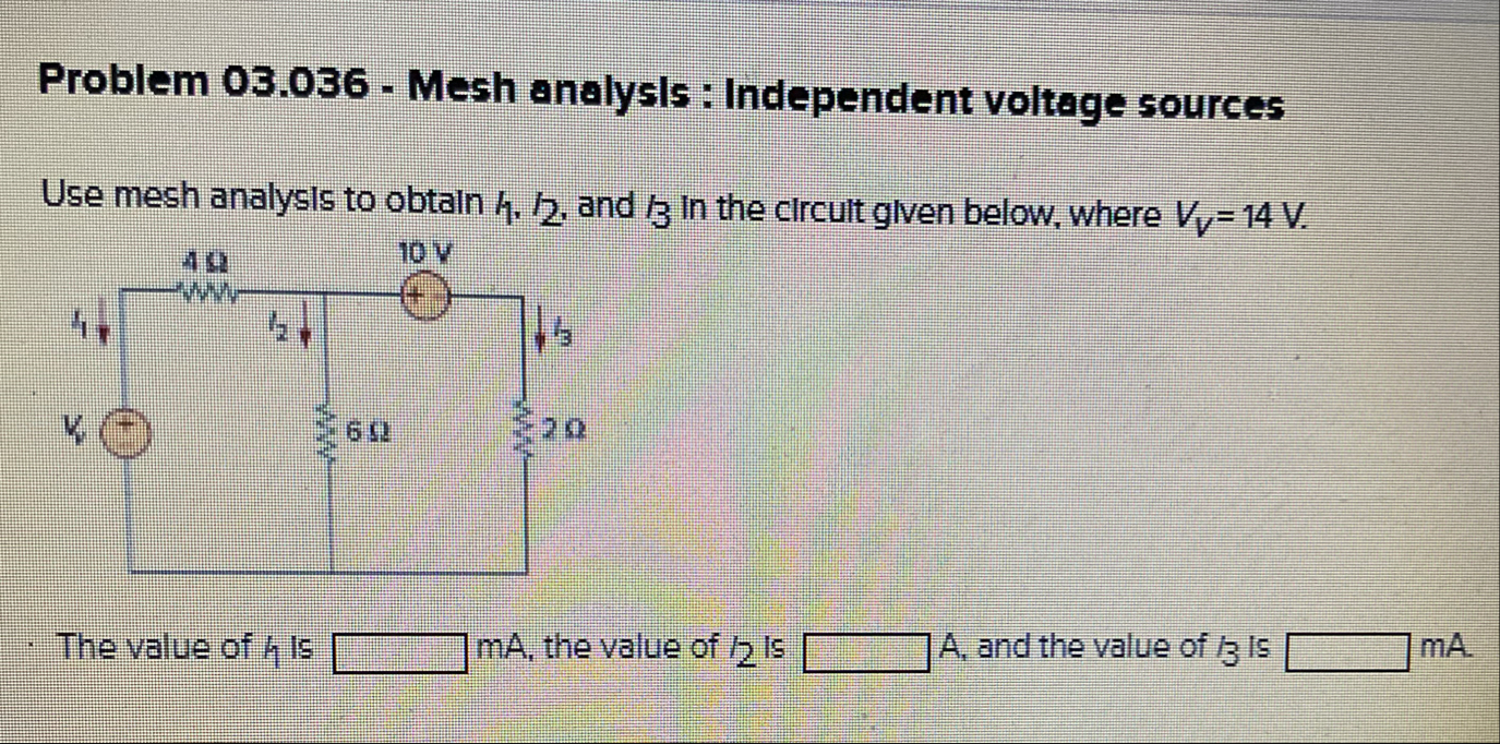 Solved Problem 03.036 - ﻿Mesh analysis : Independent voltage | Chegg.com