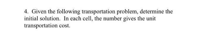 Solved 4. Given the following transportation problem, | Chegg.com