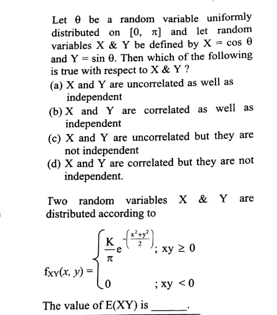 Solved Let @ be a random variable uniformly distributed on | Chegg.com