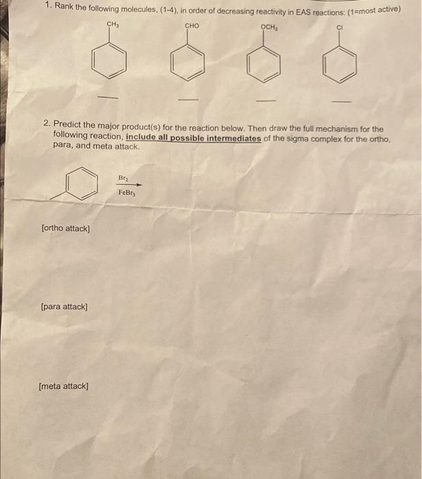 Solved 1. Rank the following molecules, (1-4), in order of | Chegg.com