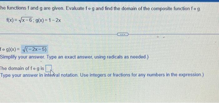 Solved functions f and g are given. Evaluate f∘g and find | Chegg.com