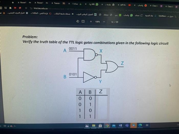 Solved Problem: Verify the truth table of the TTL logic | Chegg.com