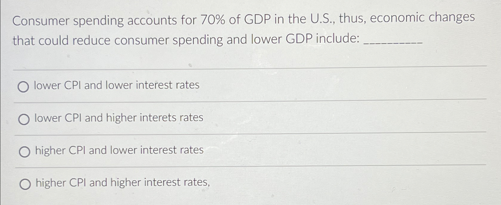 Solved Consumer spending accounts for 70% ﻿of GDP in the | Chegg.com
