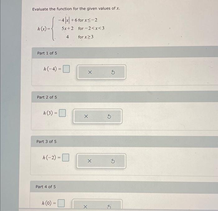 Solved Evaluate the function for the given values of x. | Chegg.com