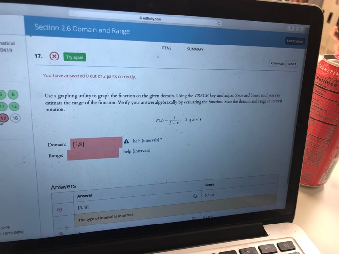 Solved edinity.com Section 2.6 Domain and Range natical 0419 | Chegg.com