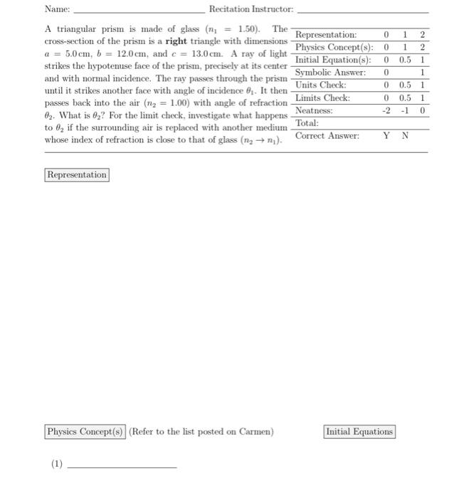 Solved A triangular prism is made of glass (n1=1.50) | Chegg.com