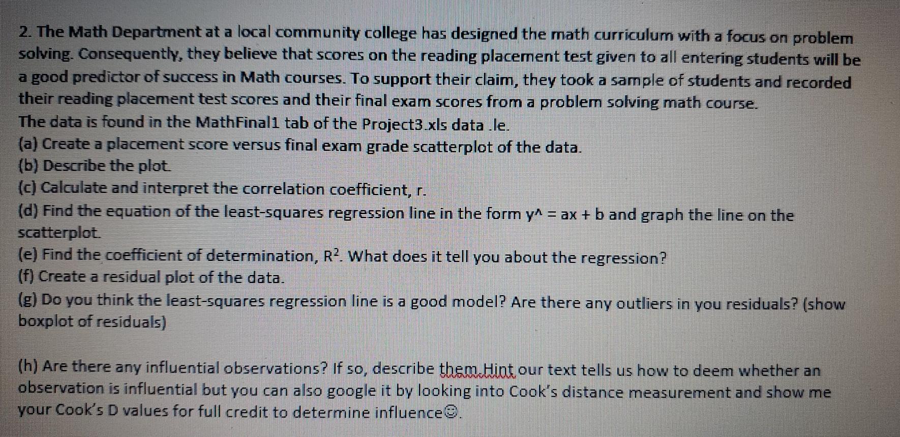 Solved 2. The Math Department at a local community college | Chegg.com