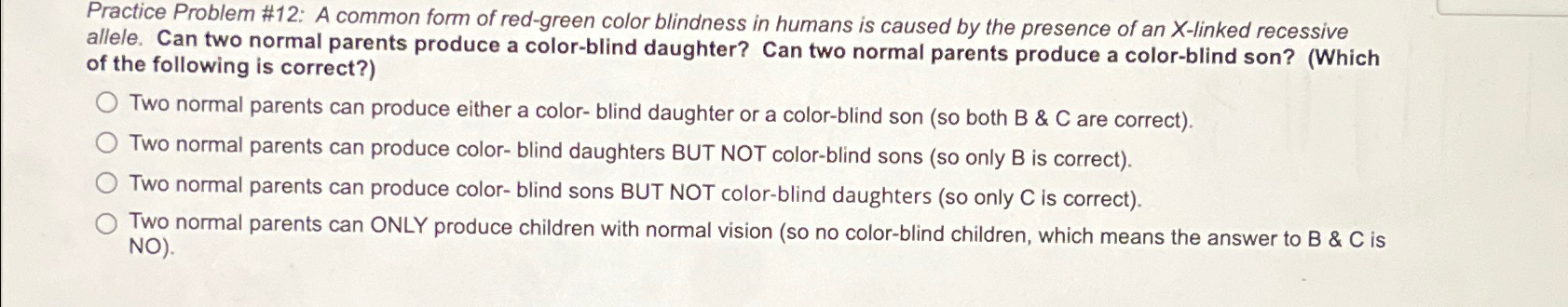 Solved Practice Problem #12: A common form of red-green | Chegg.com