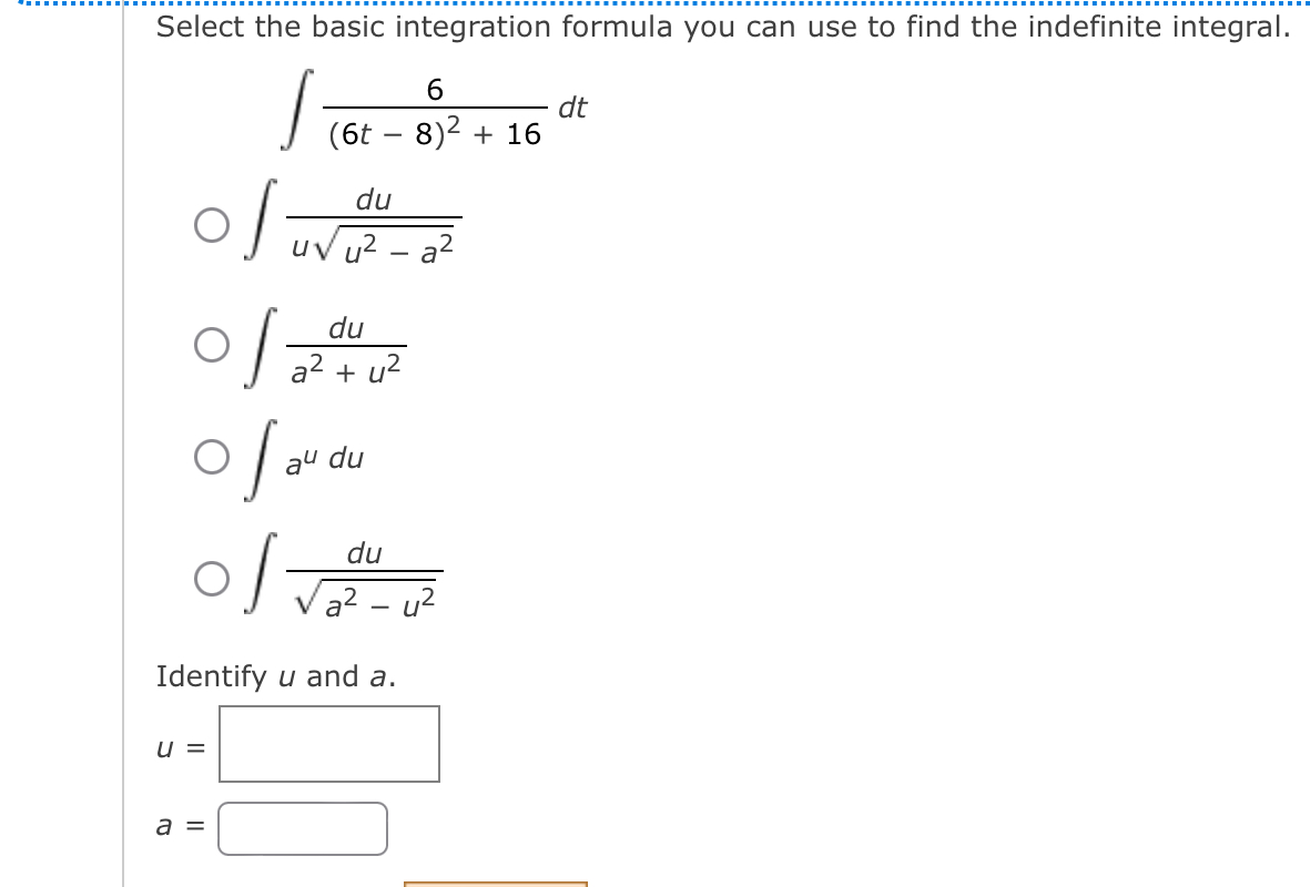 Solved Select the basic integration formula you can use to | Chegg.com