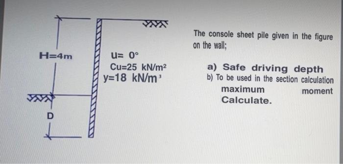 Solved The console sheet pile given in the figure on the | Chegg.com