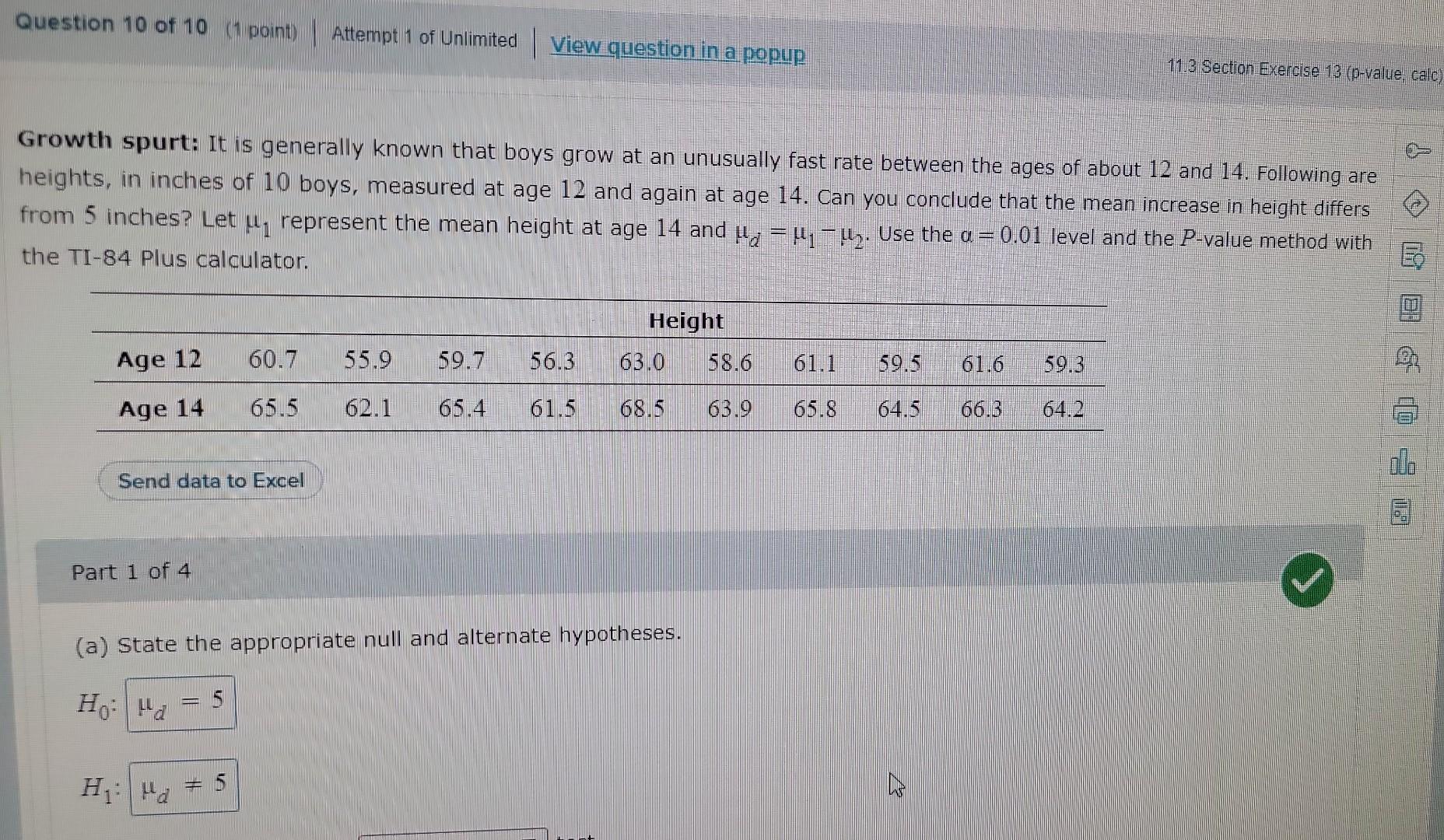 Solved Growth spurt: It is generally known that boys grow at | Chegg.com