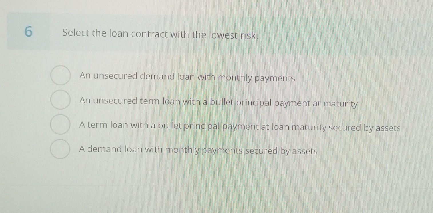 Solved Select the loan contract with the lowest risk. An | Chegg.com