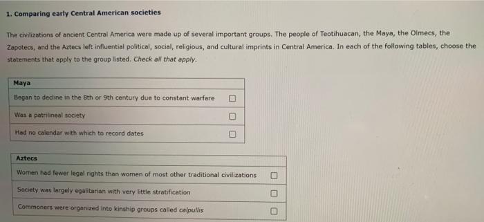 1. Comparing early Central American societies The | Chegg.com