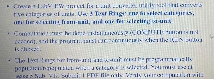 Create a LabVIEW project for a unit converter | Chegg.com