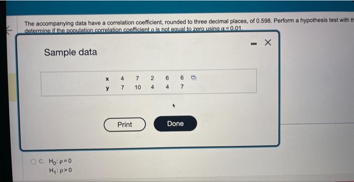 Solved The accompanying data have a correlation coefficient, | Chegg.com