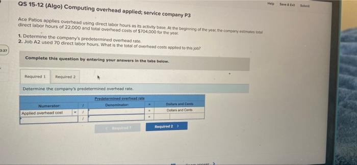 Solved QS 15-12 (Algo) Computing overhead applied, service | Chegg.com