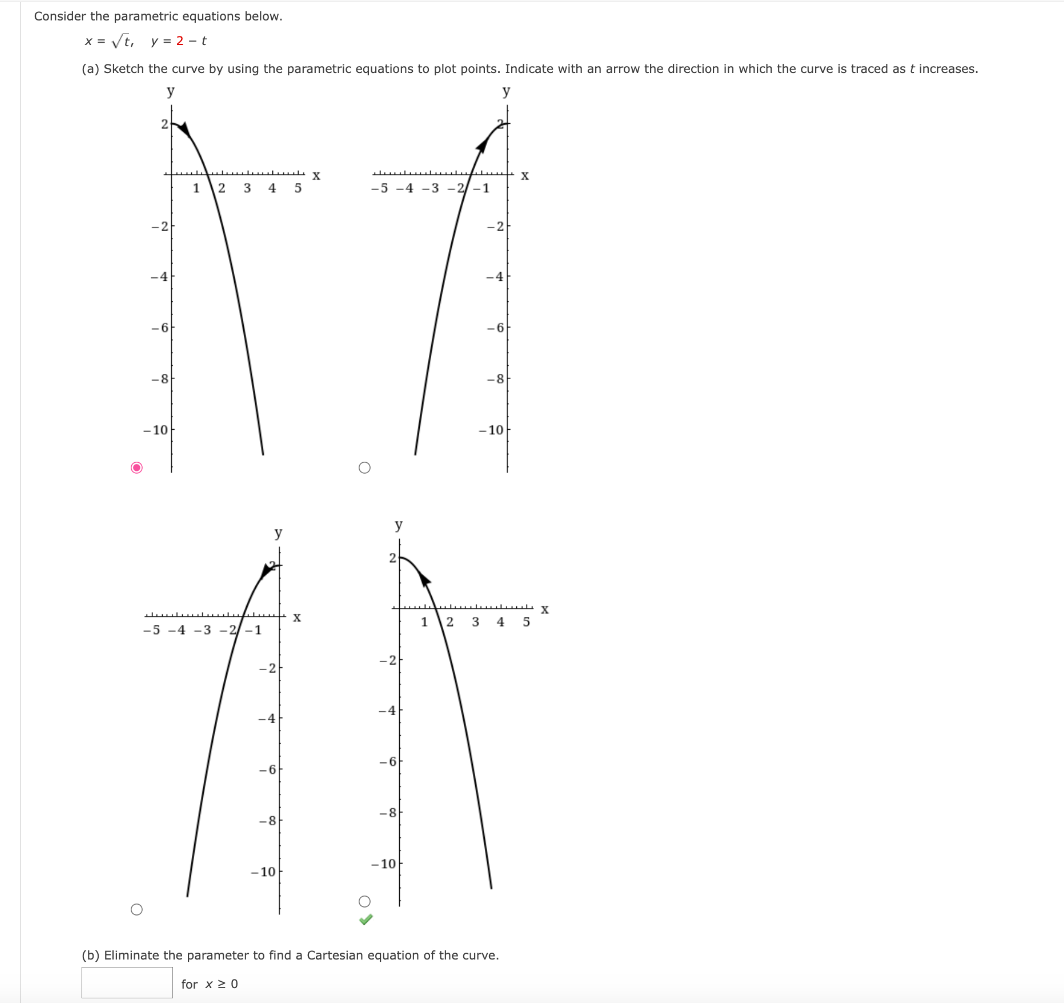 Solved Consider The Parametric Equations Below X T2 Y 2 T A