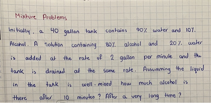 Solved Mixture Problems Initially a 40 gallon tank contains | Chegg.com
